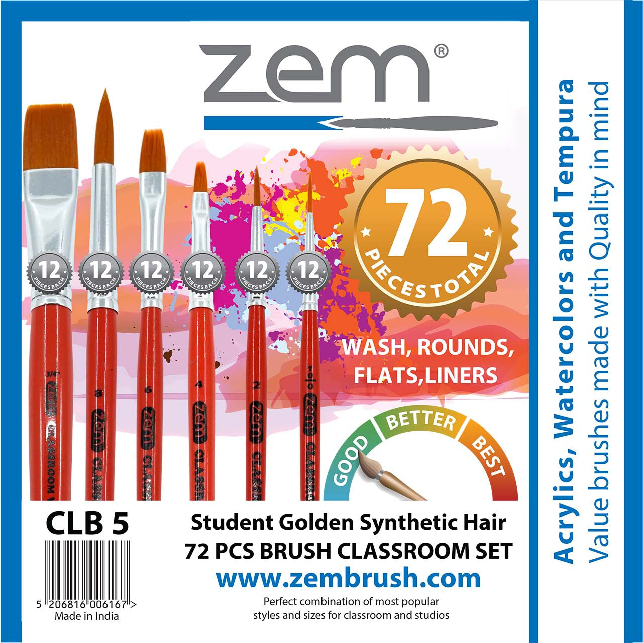 CBL Classroom Brush Box Sets 72pcs: Combo Mix - CBL-5 – Sundown Clay ...